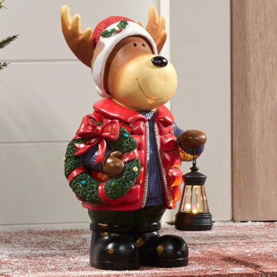 MOOSE with Solar LED Lantern GREETER Statue Holiday Christmas Figurine ...