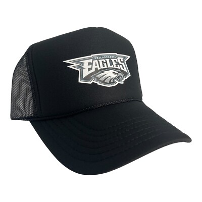 NEW PHILADELPHIA EAGLES BLACK HAT 5 PANEL HIGH CROWN TRUCKER SNAPBACK ...