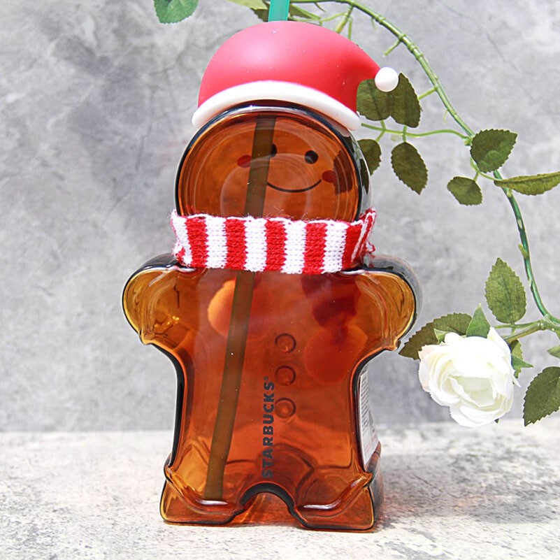 New Starbucks Christmas Gift Gingerbread Man Shaped Glass Straw Cup ...