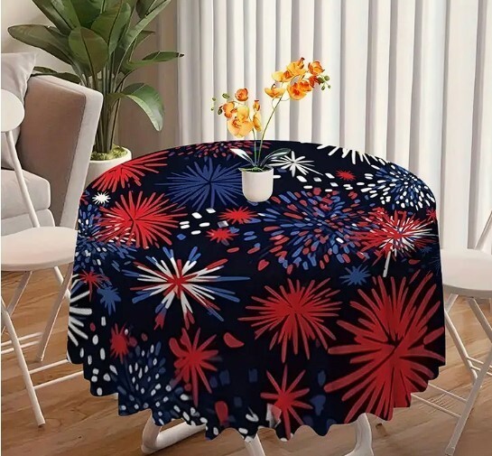 Large Starburst Fireworks Fabric Tablecloth, Celebrate America ...