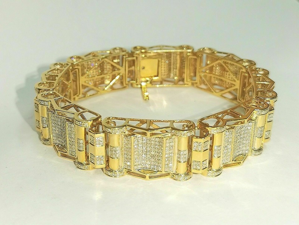 8Ct Men's Round Cut Diamond Bracelet 14k Yellow Gold Finish 8 inch | eBay