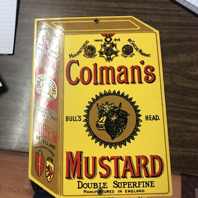 COLMAN'S BULL'S HEAD MUSTARD PORCELAIN ENAMEL ADVERTISING SIGN DINER ...