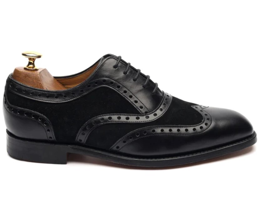 Handmade Men Black wing tip brogue dress shoes, Men classic business ...