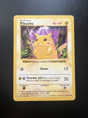 Pikachu 58/102 Shadowless Red Cheeks Pokemon Base Set Played Single ...