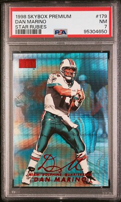 1998 SKYBOX PREMIUM 179 DAN MARINO STAR RUBIES #D 28/50 PSA 7 NM #179 ...
