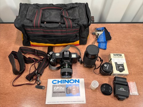 CHINON CP-7m Multi-Program SLR Camera w/50mm 28-70mm 70-200mm Lens ...