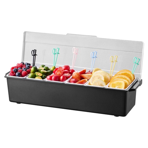 VEVOR Chilled Condiment Server 6 Compartment Cold Serving Tray with Lid ...