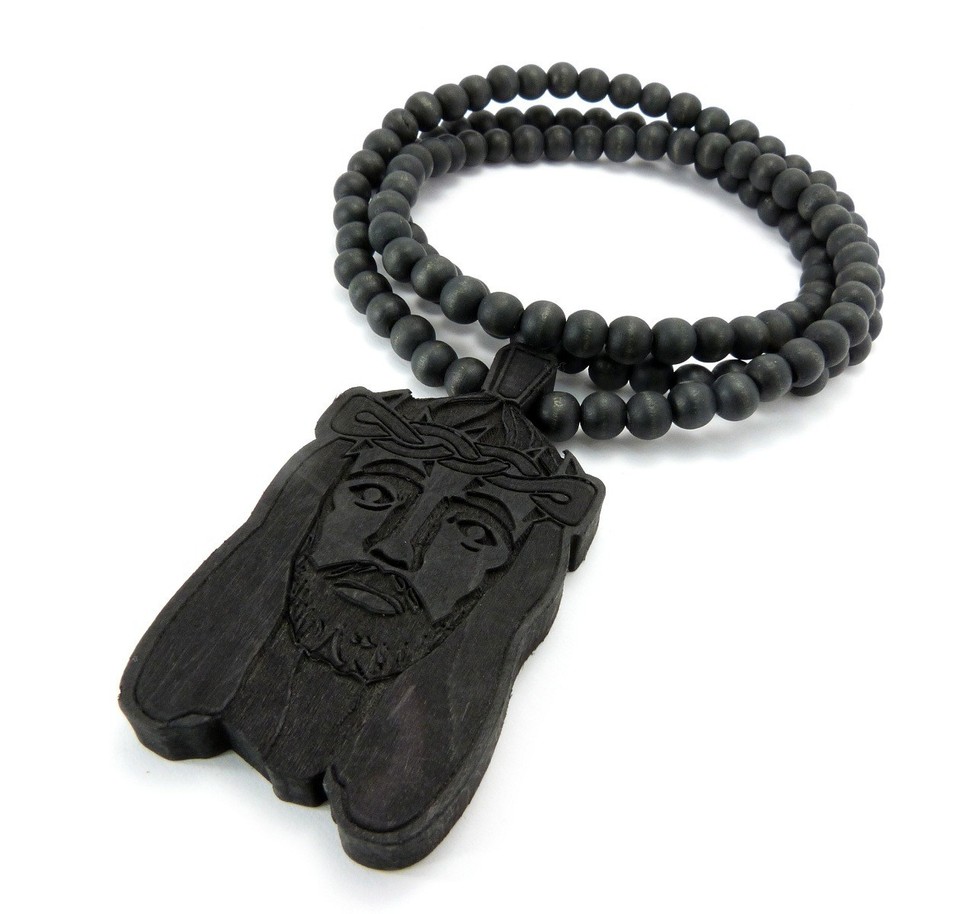 Jesus New Wood Style Pendant with 36 Inch Bead Chain or Jesus Rosary ...