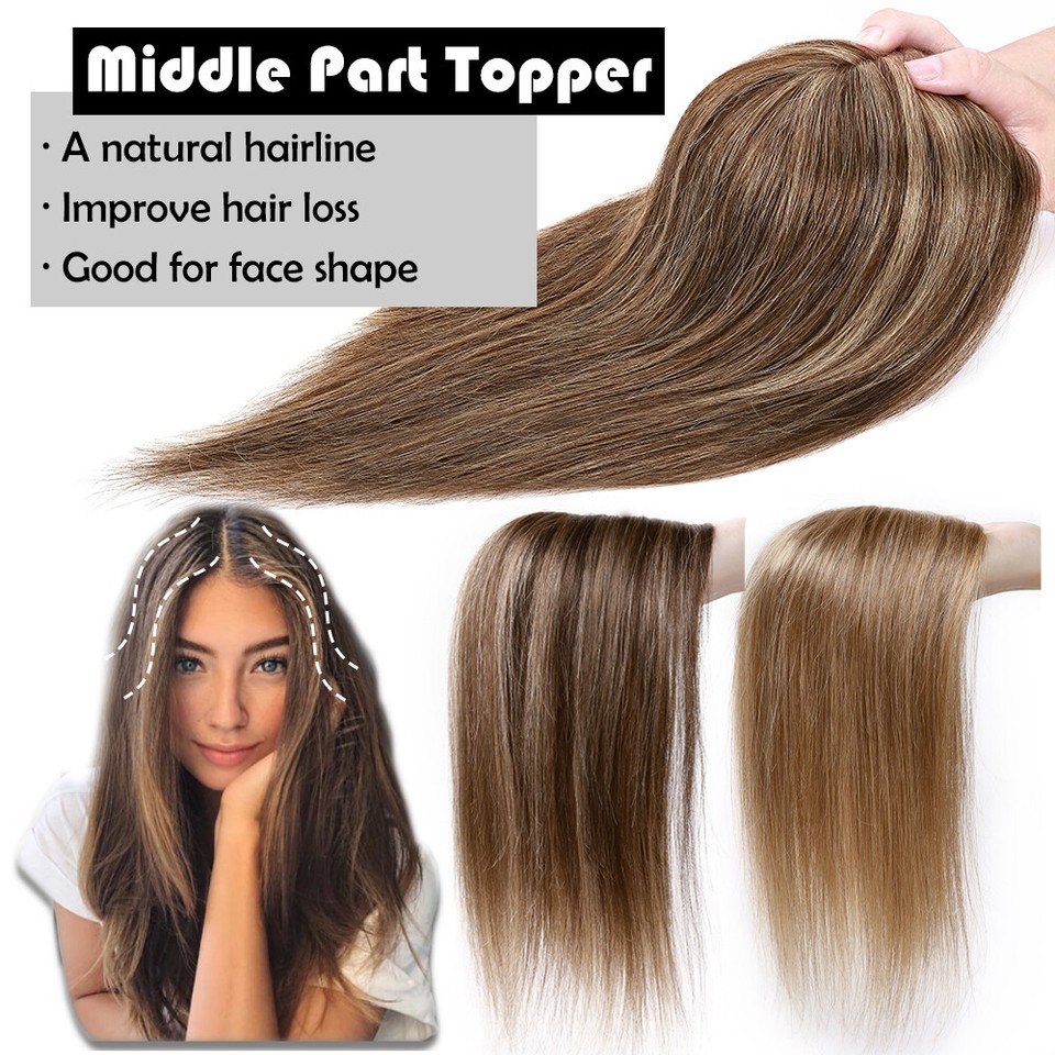 100% Real Remy Human Hair Clip In Toupee Hairpiece Mono Silk Base Women ...