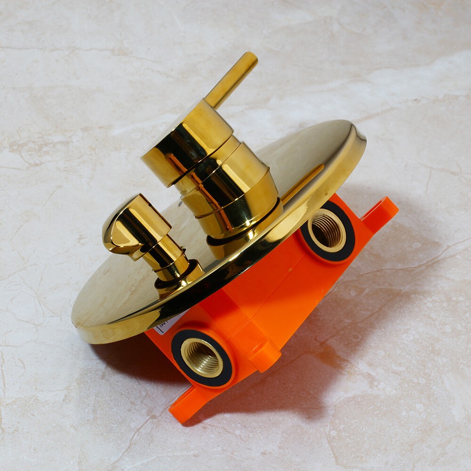 3PCS Gold Bathtub Faucet Round Mixer Valve Rain Hand Held Shower Spout ...