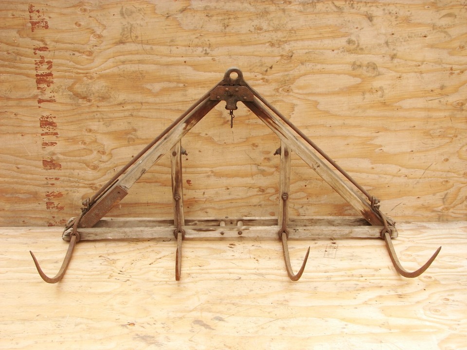 Antique 59” HAY FORK Spike Grapple Barn Trolley Rare Primitive | eBay