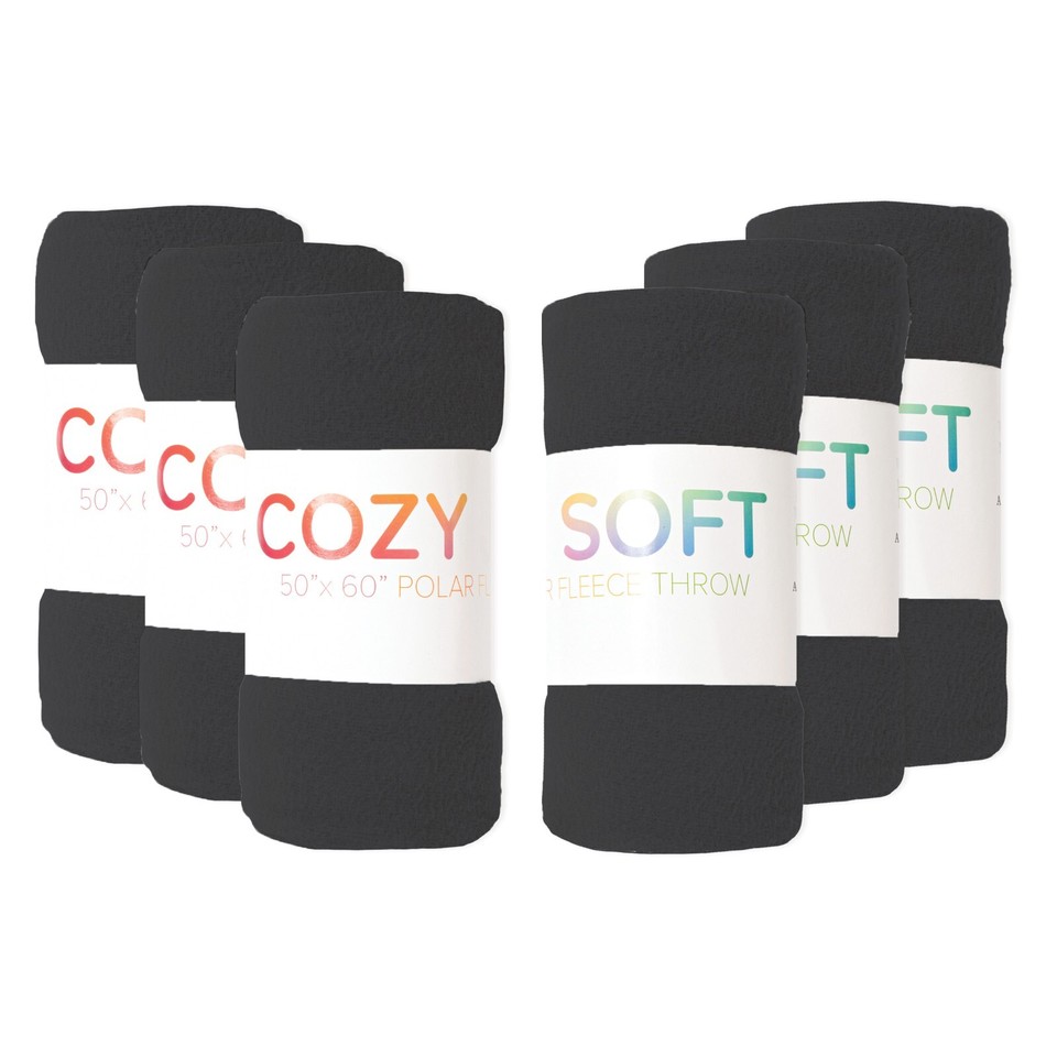 Cozy Soft Polar Fleece Throw Blankets, 6, 12, & 24 Packs, Color Options ...