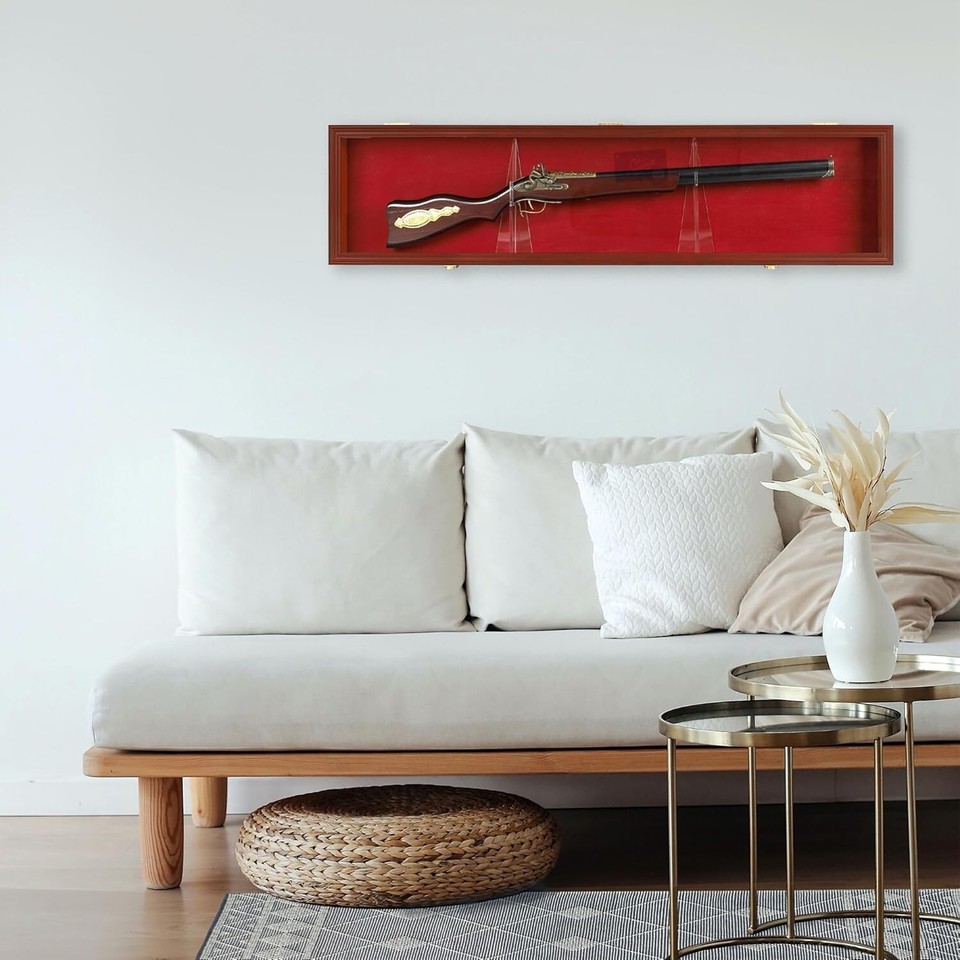 Gun Display Case Rifle 44" Mahogany & RED Wood Shotgun Rack Cabinet ...