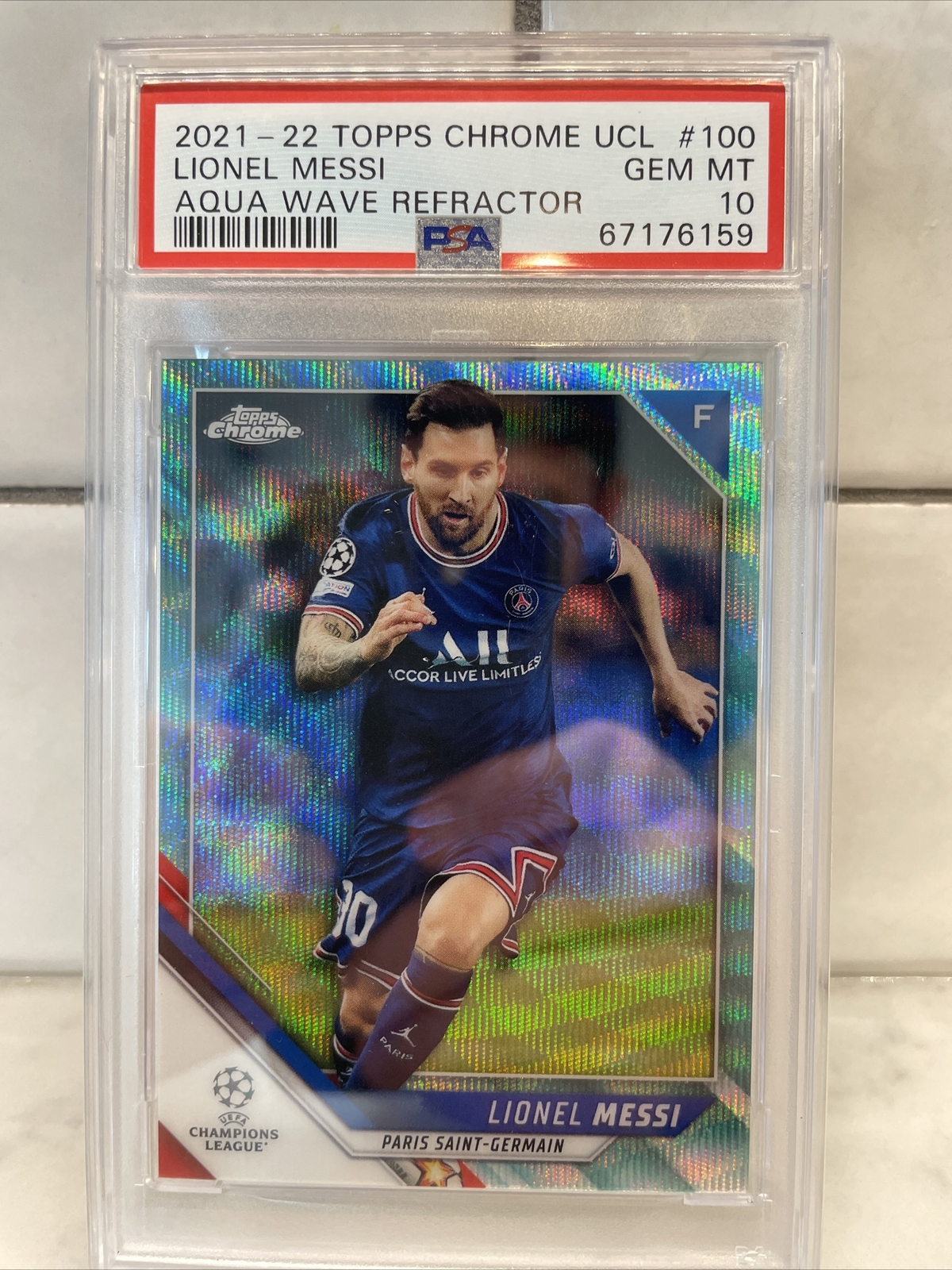 Lionel Messi 2021 Topps Chrome UEFA Champions League #100 Aqua Wave ...