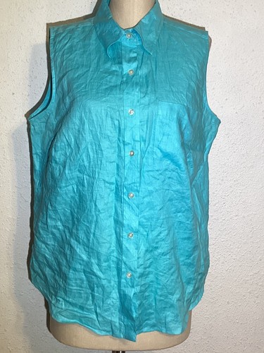 ralph lauren Womens 1X Blue Sleeveless Linen Blouse | eBay