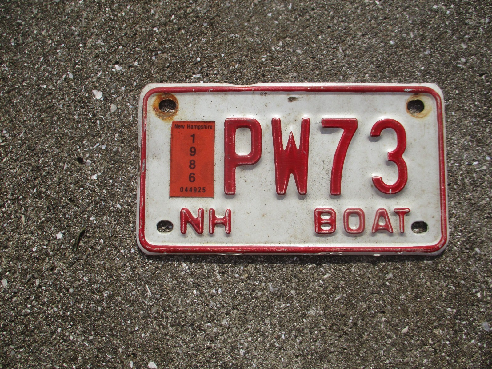 New Hampshire 1986 Boat license plate # PW 73 | eBay