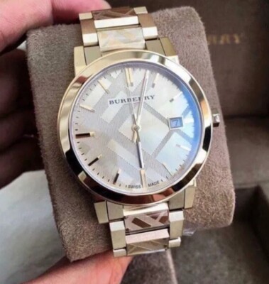 NEW BURBERRY BU9038 UNISEX WATCH STAINLESS STEEL THE CITY YELLOW GOLD ...