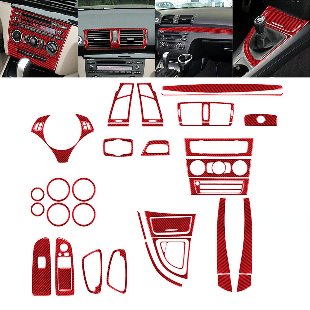 39PCS Red Carbon Fiber Full Kits Sticker Set For BMW 1 Series E82 ...