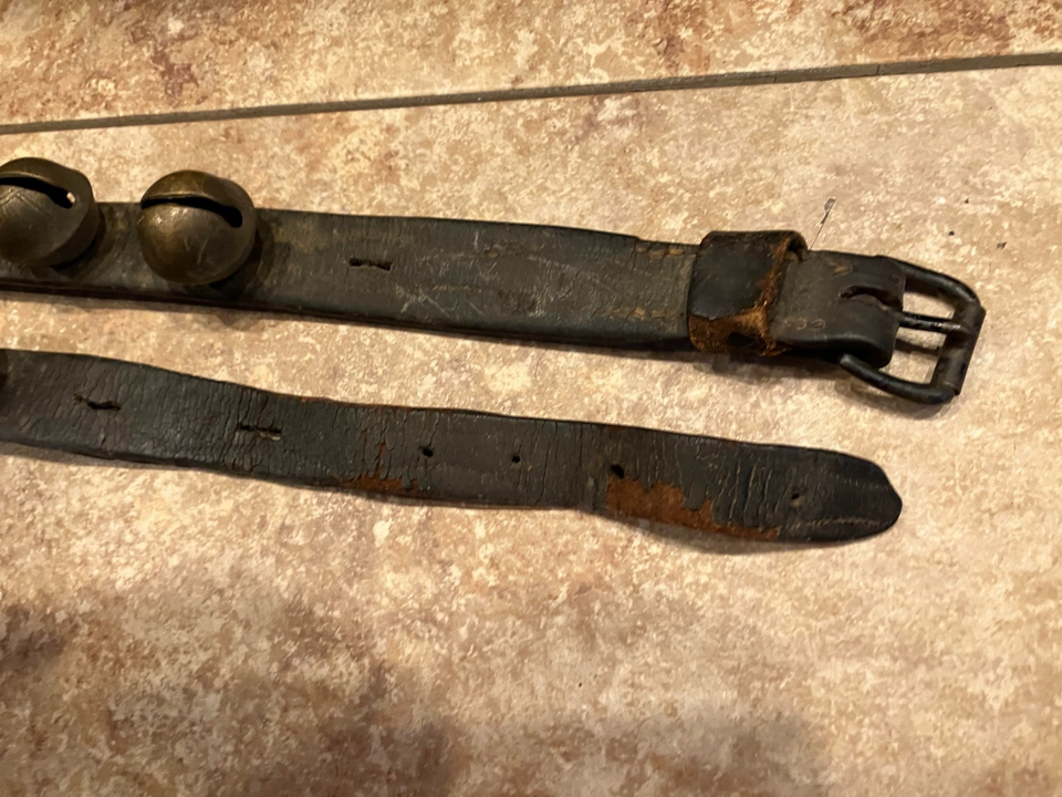 Antique Vintage 38 Etched Sleigh Bells on a 92" Leather Strap ...