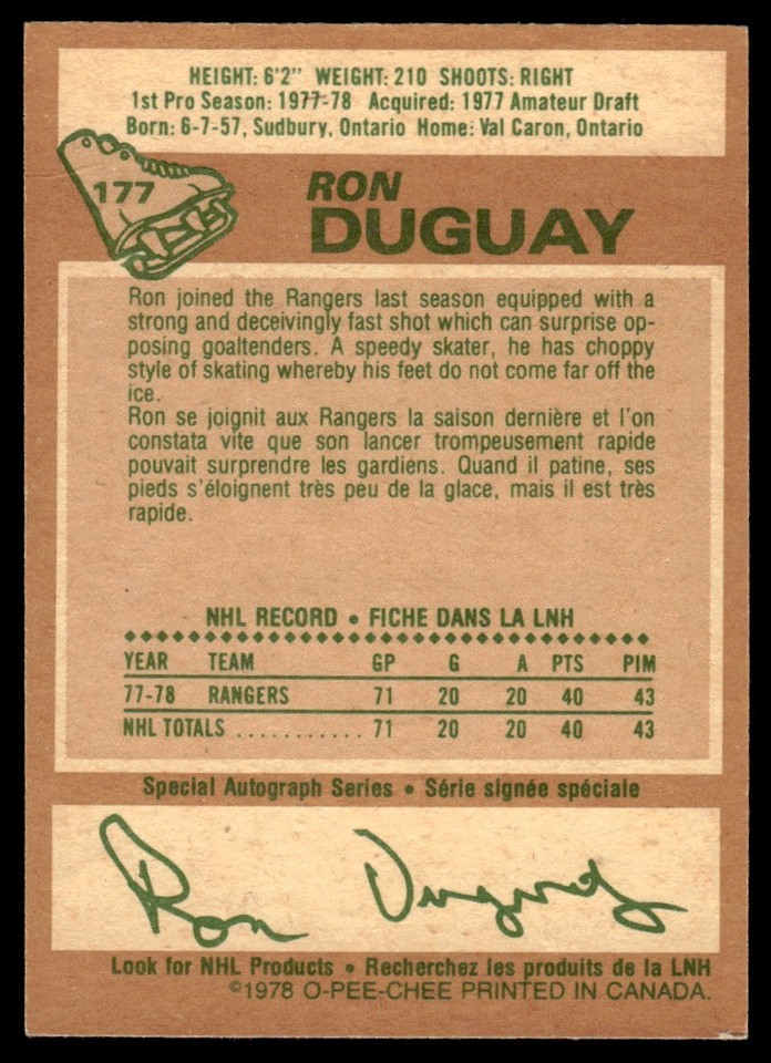 1978-79 O-Pee-Chee Ron Duguay Rookie New York Rangers #177 | eBay