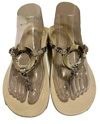 VIONIC KARINA - Beige Black Snakeskin Print O-Ring Thong Sandals - Size ...