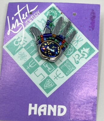 LIZ TECH PIN HAND WAVING PIN BROOCH 1999 BEADED MIRRORED | eBay