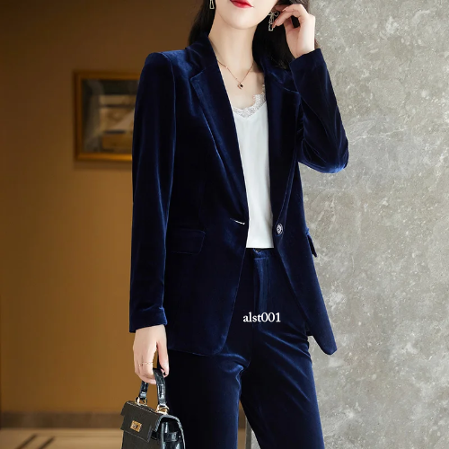 High Quality Velvet Formal Business Suits Pantsuits Office Work Wear ...