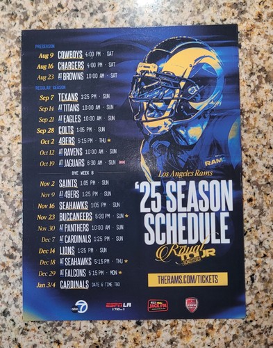Los Angeles LA Rams 2025 Season Magnet Schedule 7/24/25 SGA | eBay