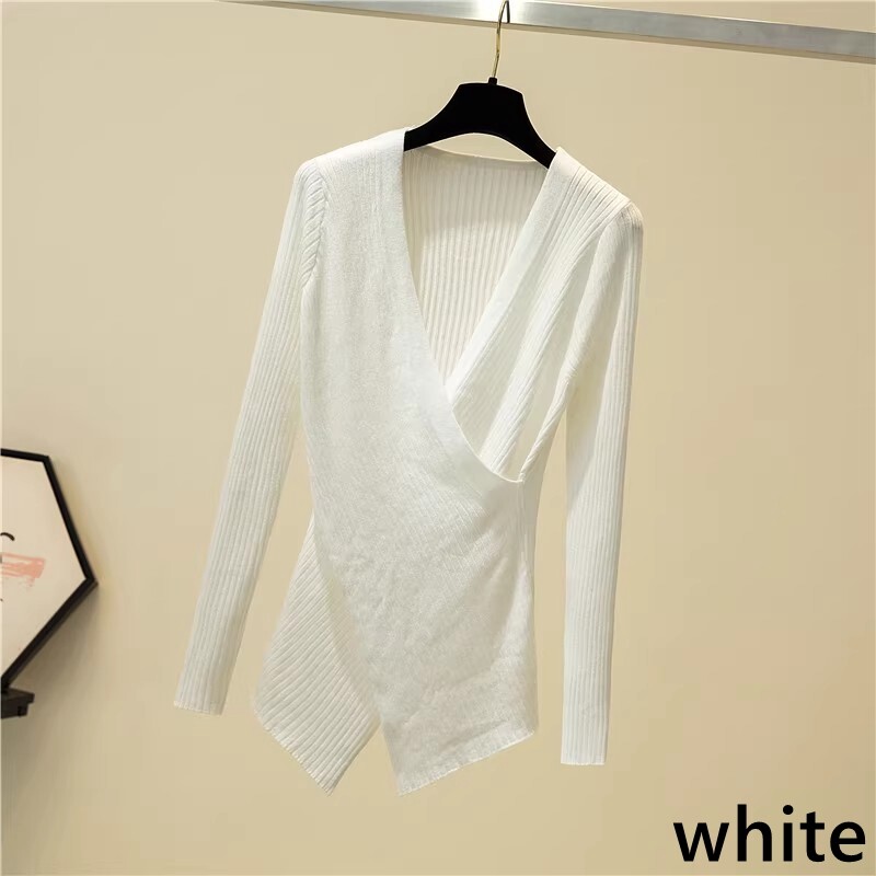 Lady Knitted Top Pullover Sweater V-neck Knitwear Slim Fit Casual ...