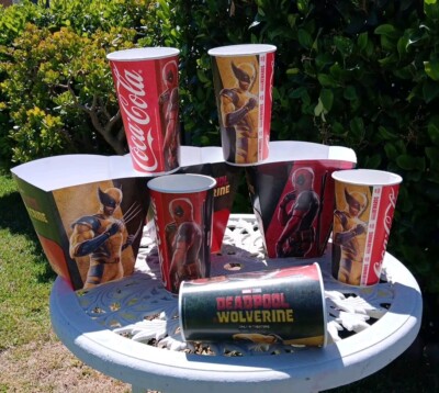 MARVEL DEADPOOL & WOLVERINE 2024 POPCORN BOX\COCA COLA PROMO WAX CUP ...