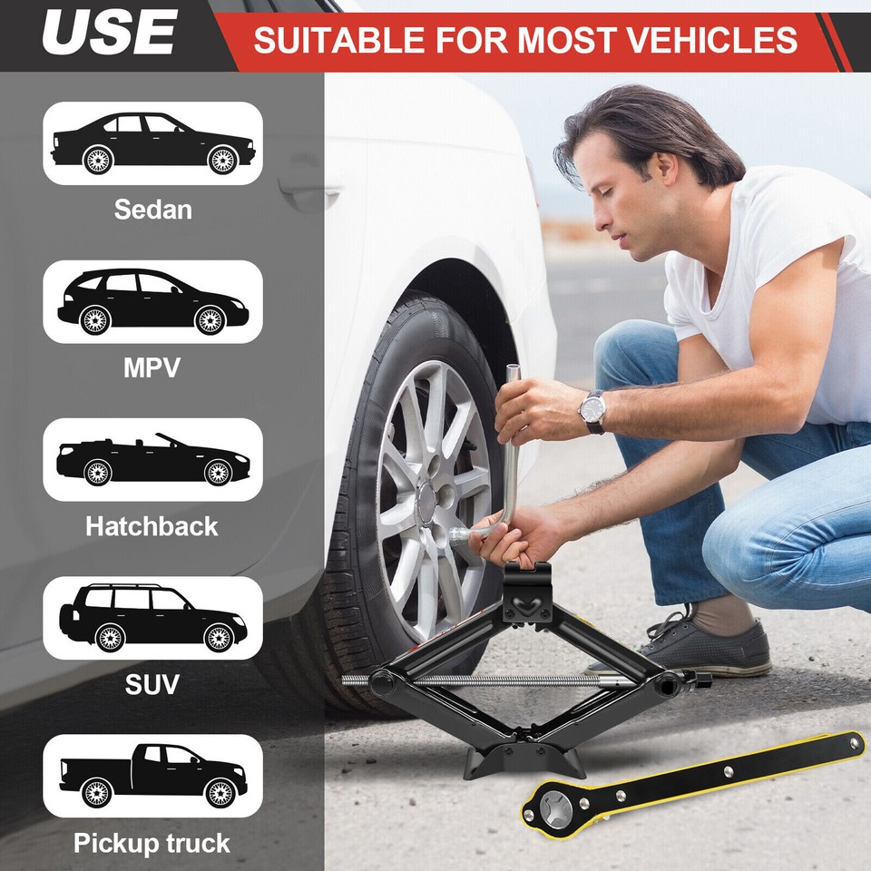 3 Ton Steel Scissor Lift Car Jack Kit, w/ Wheel Lug Nut Wrench Tire ...