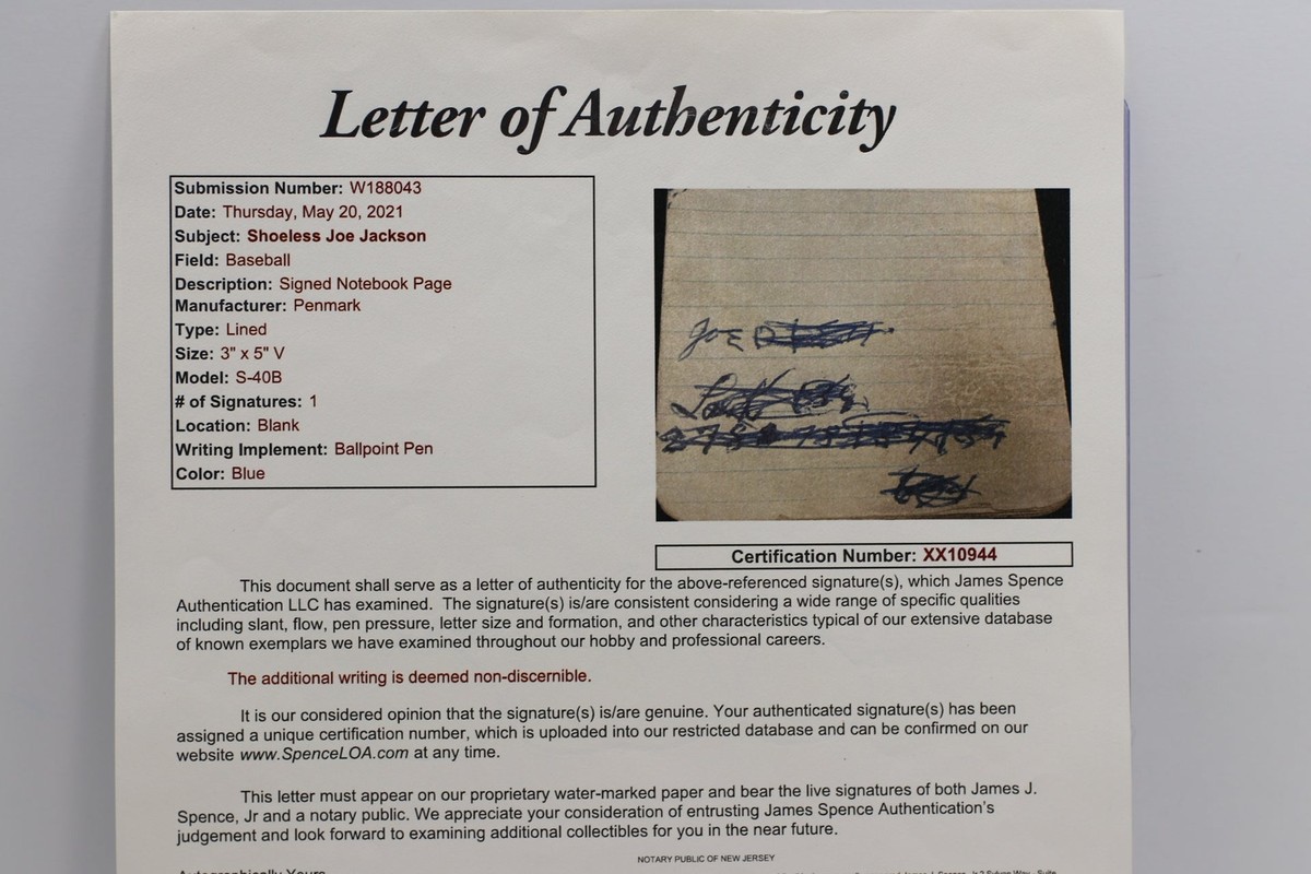 Schoenloze Joe Jackson Handtekening Shoeless" Joe Jackson Was Born