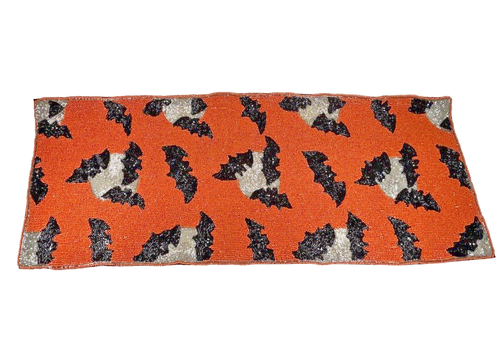 Tahari Beaded Halloween Table Runner Black Bats Silver Moon Orange Mat ...