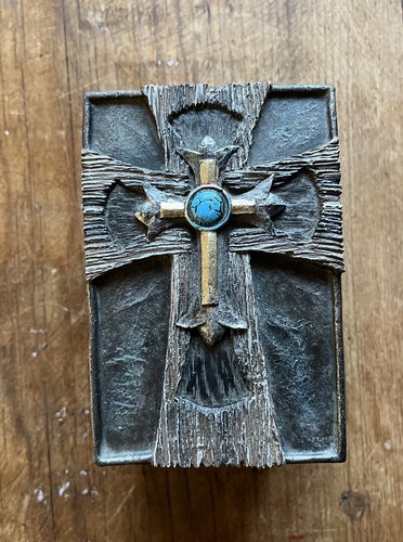 Heavy Resin Rectangle Trinket Box with Gothic Cross Decor Lid 4"x 3 ...