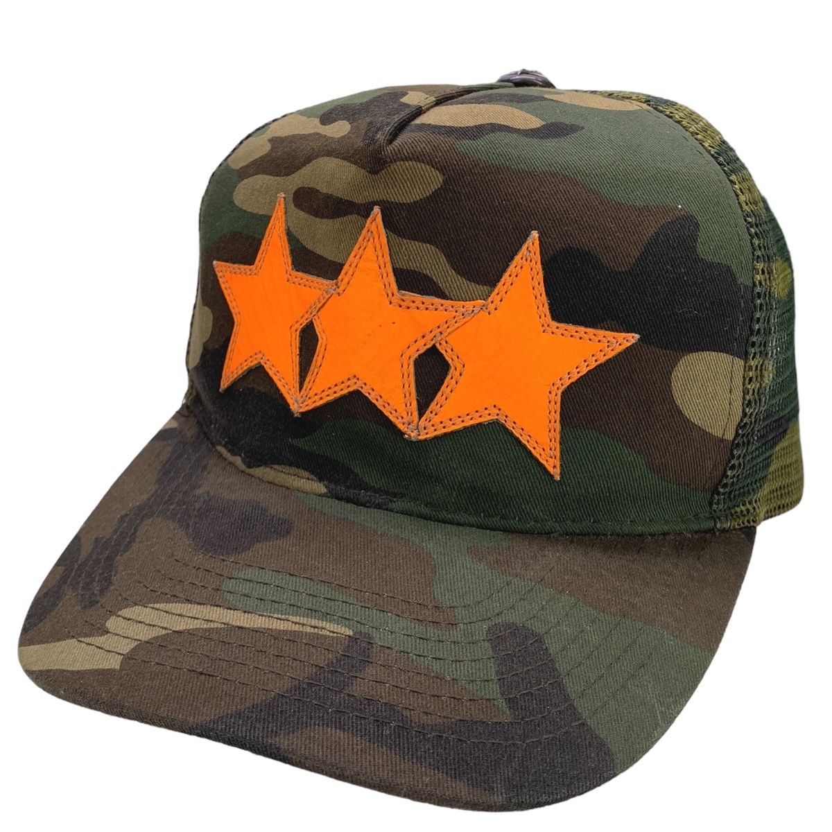 Used Chrome Hearts 3 Star Patch Camouflage Tracker Cap Hat Used Chrome Hearts 3 Star Patch Camouflage Tracker Cap Hat