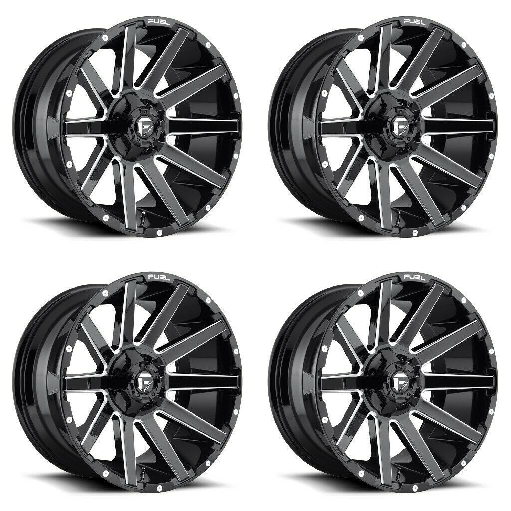 Set 4 Fuel D615 Contra 20x10 8x180 Gloss Black Milled Wheels 20" -18mm ...