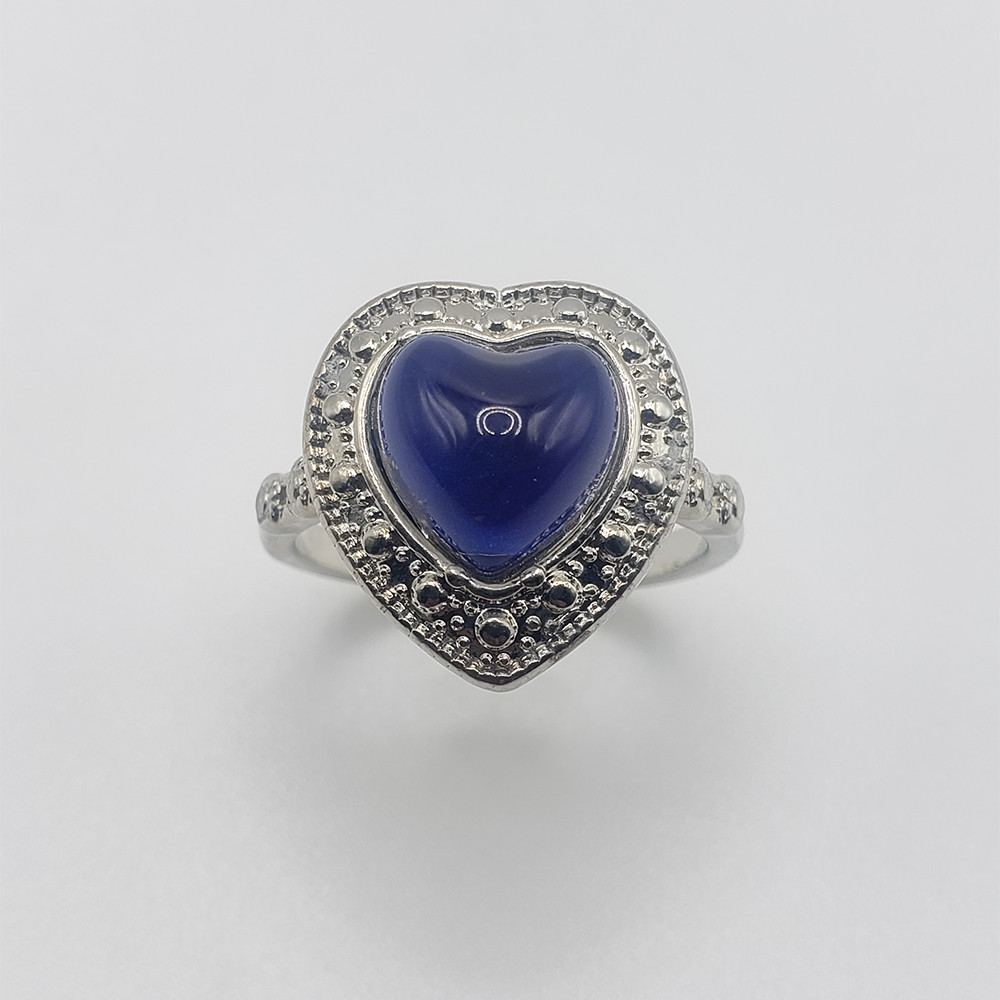 Women Heart Shape Mood Ring Emotion Feeling Color Change Silver Plated