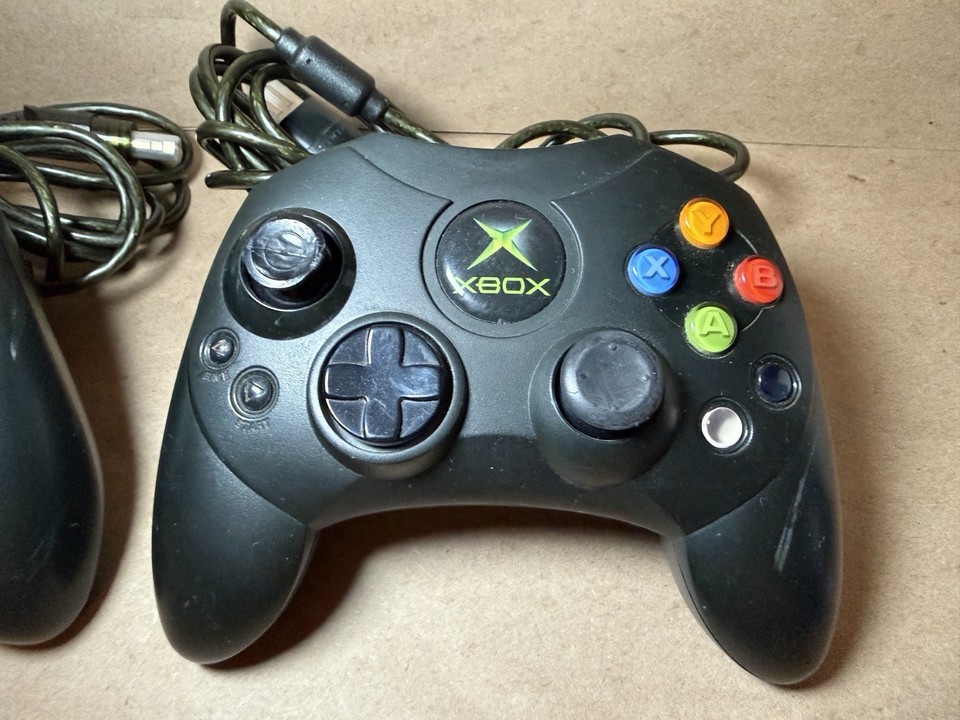 Lot of 2 Original Xbox OEM S Type Black Controller w/ Breakaway Cable ...