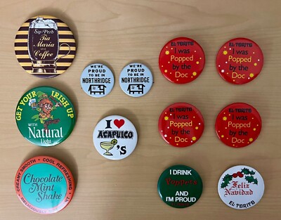 Vintage Lot of 12 Pinback Buttons | Bar, Beer, Cocktails, Food ...
