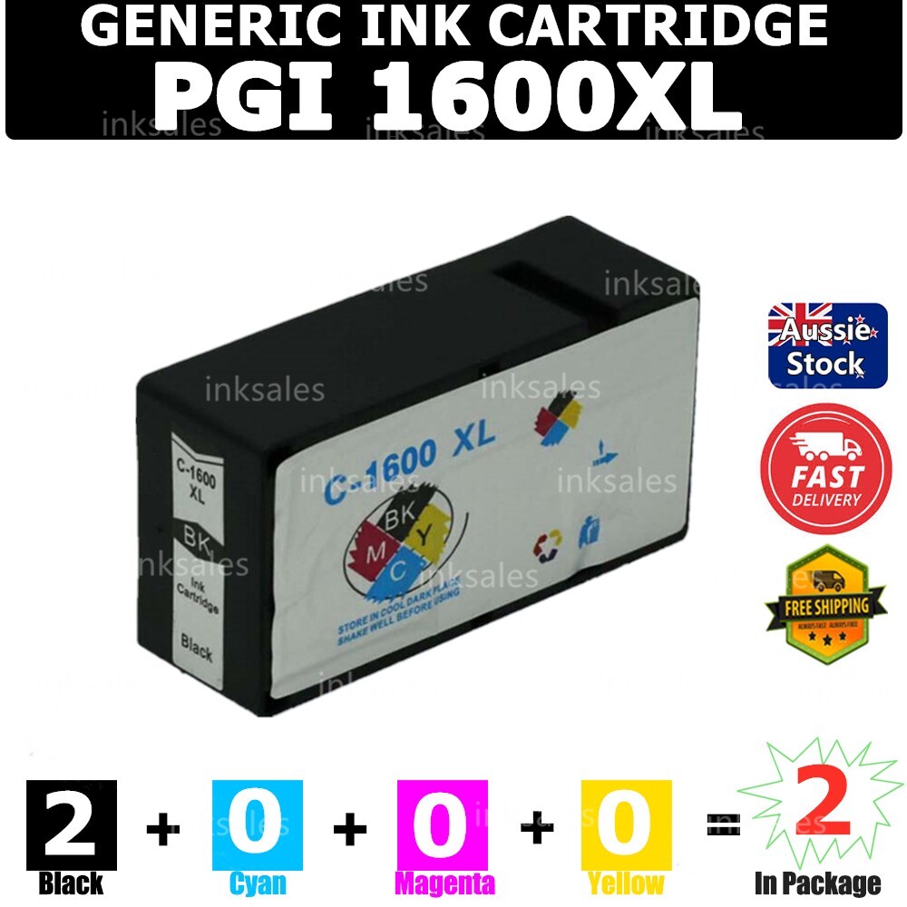 2x PGI1600 PGI-1600XL Black Generic Ink For Canon MB2060 MB2160 MB2360 ...