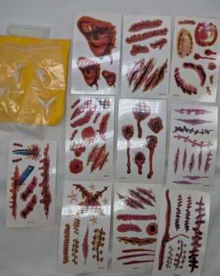 Scar Tattoos & Vampire Teeth Fangs With Dental Putty Bite marks Gore ...