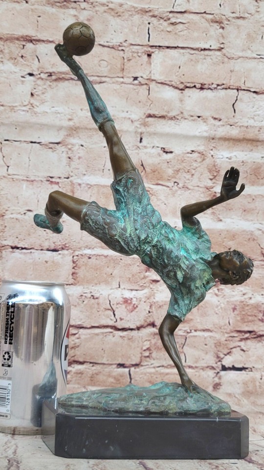 Collectible Sport Memorabilia Bronze Soccer Player in Mid-Air Kick by ...