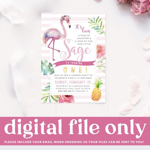 Printable Girl's Birthday Invitation Tropical Flamingo Theme Digital ...