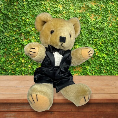 Groom Tux Teddy Bear Plush 11.5” Brown Jointed Arms + Legs Bow Tie ...