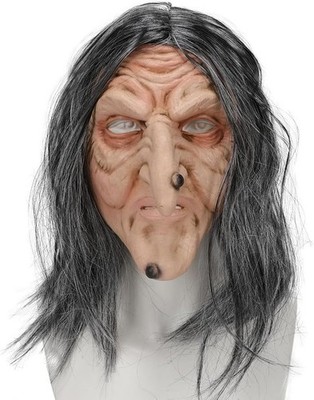 Scary Witch Mask with Gray Hair Halloween Realistic Old Lady Latex Mask ...