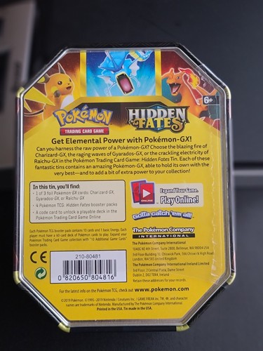Pokemon TCG : Hidden Fates Tin - CHARIZARD GX - BRAND NEW - FACTORY ...