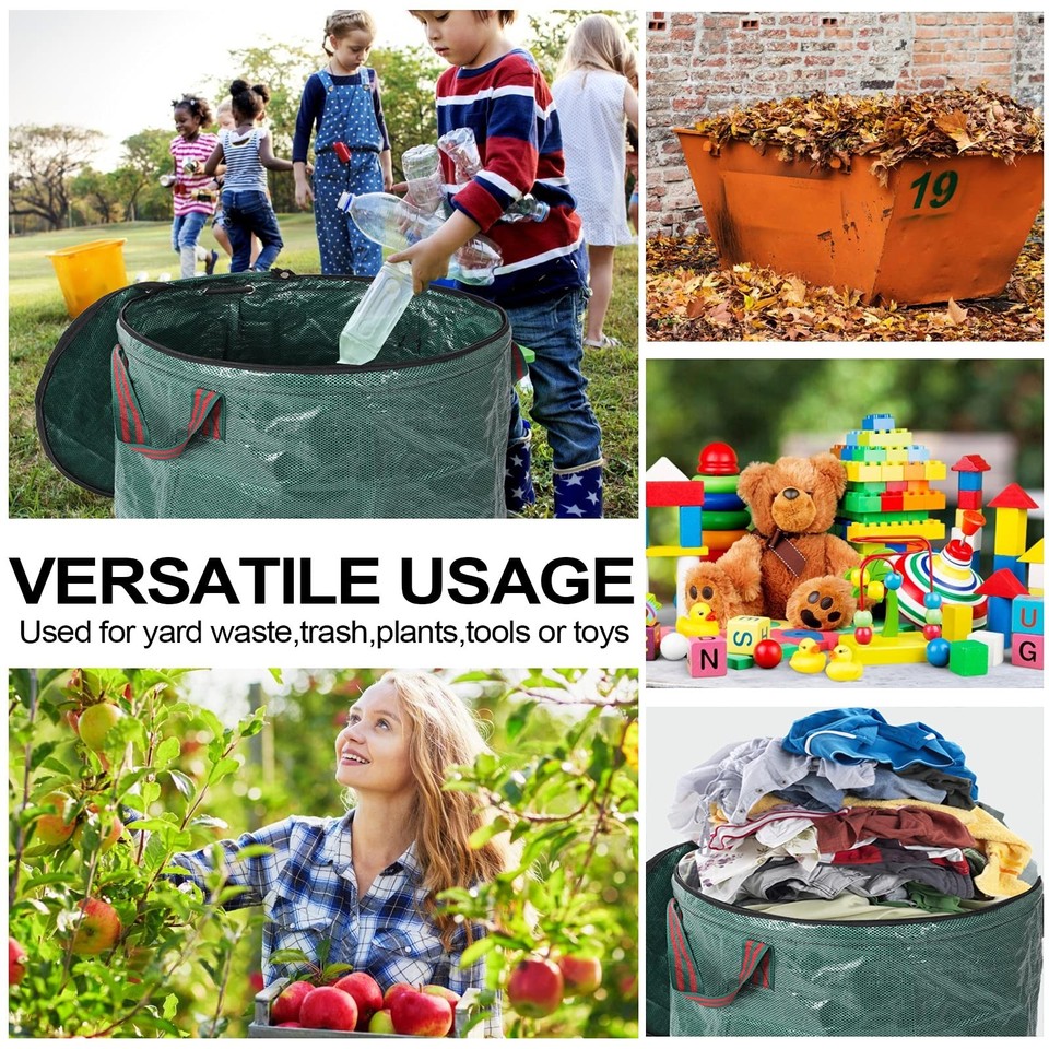 4 Pack 72 Gallons Reusable Yard Waste Bags with Lid Extra Large Lawn ...