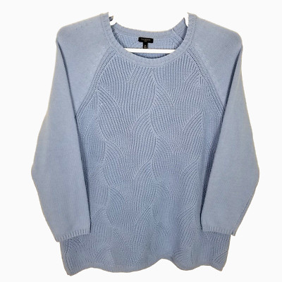 Talbots Women Plus Pointelle Raglan Sweater Pullover Sz 2X Blue Cotton ...