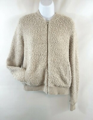 Aerie Women's Tan Fleece Bomber Jacket Size S Teddy Knit Full Zip Warm ...