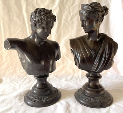 MAITLAND SMITH Pair of Bronze Greco Roman Busts 12" Diana & Apollo ...